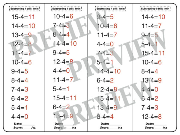 Timed Subtraction One Minute Drill/Practice | Made By Teachers