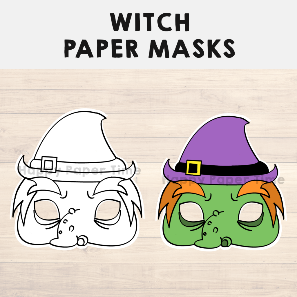 Witch Paper Mask Printable Halloween Coloring Costume Craft Activity ...