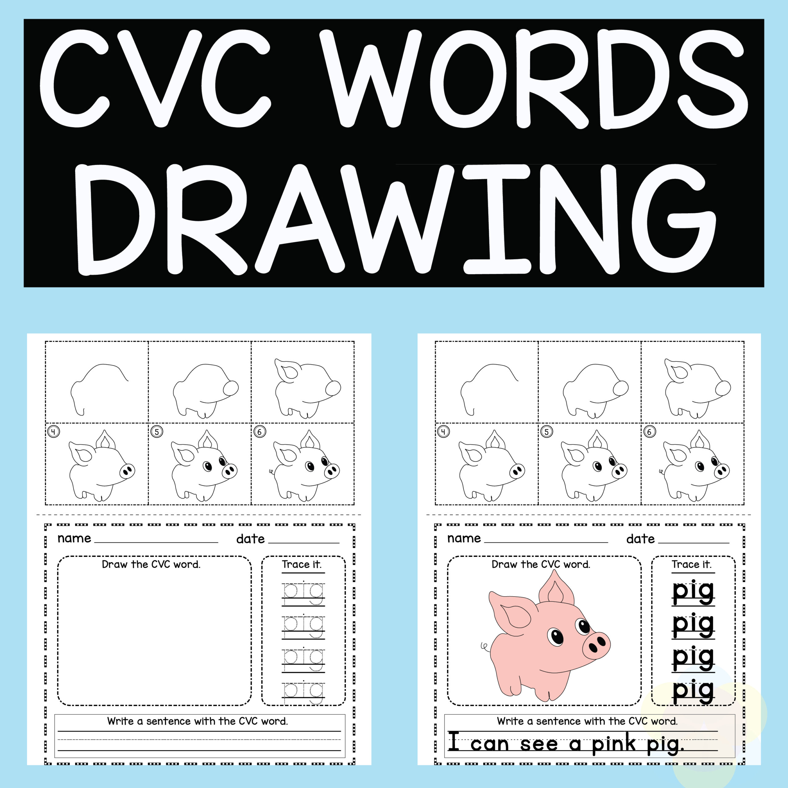 CVC Words Directed Drawing | No Prep | Made By Teachers
