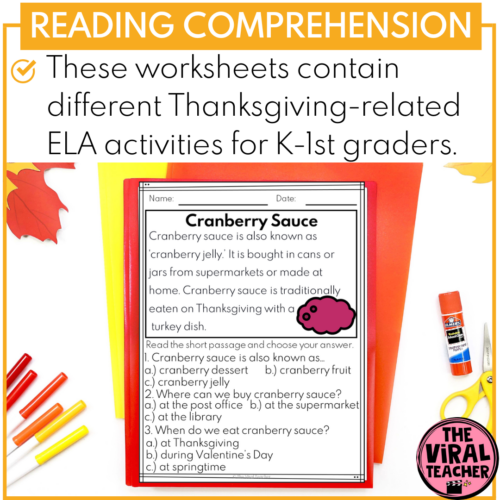 Kindergarten Thanksgiving Reading Passages + Comprehension Questions ...