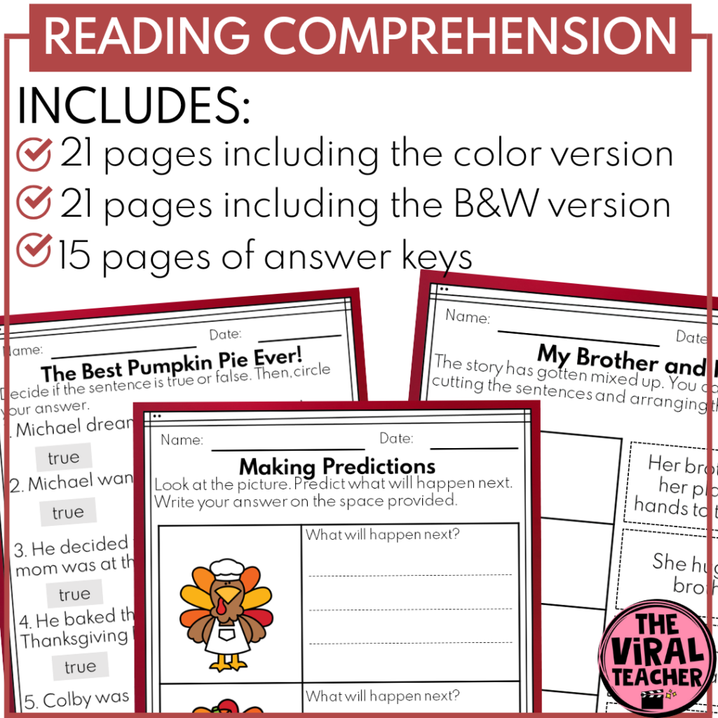 2nd Grade Thanksgiving Reading Passages and Comprehension Questions ...