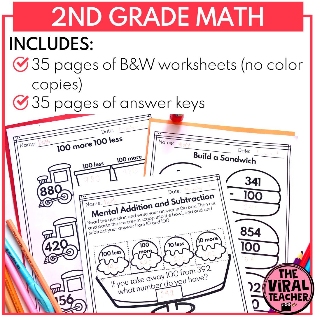 Mentally Add or Subtract 10 or 100 Worksheets Mental Math Activity for ...