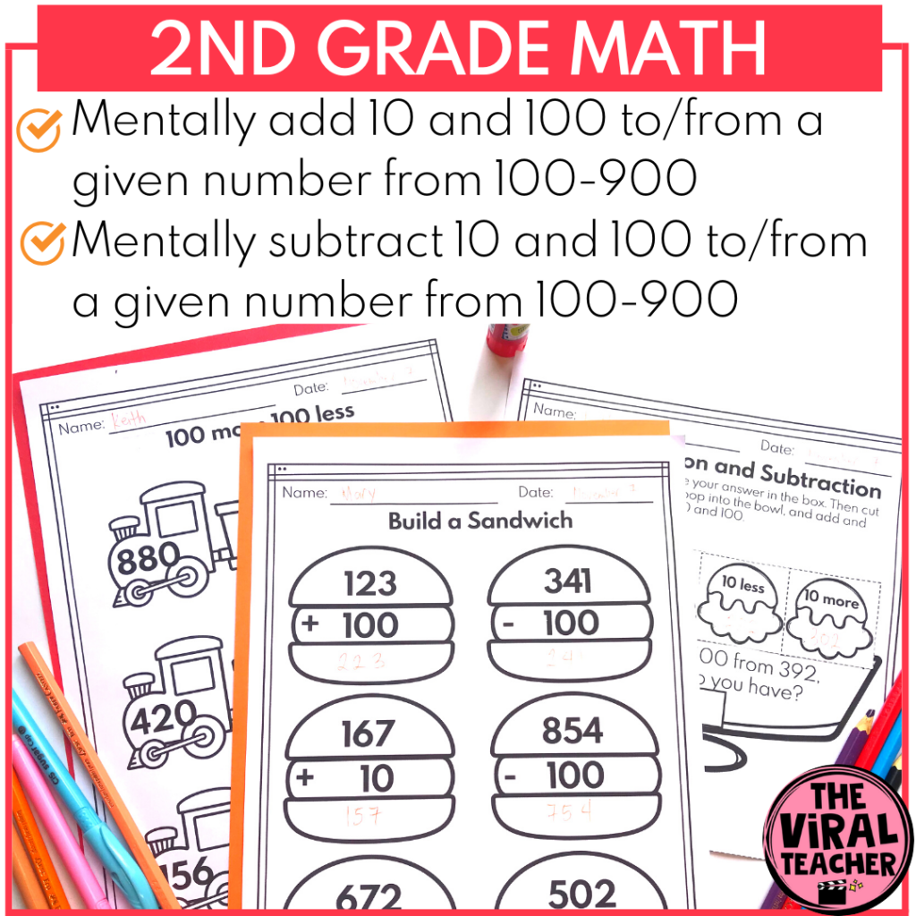 Mentally Add or Subtract 10 or 100 Worksheets Mental Math Activity for ...