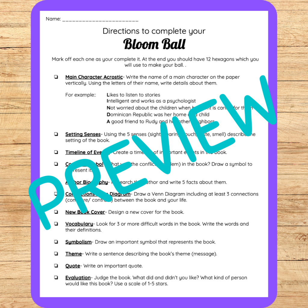 Bloom Ball Book Report- A creative project for any novel upper ...