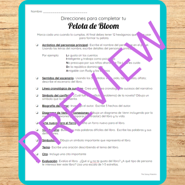 Bloom Ball Book Report in Spanish - Pelota de Bloom Informe del Libro ...