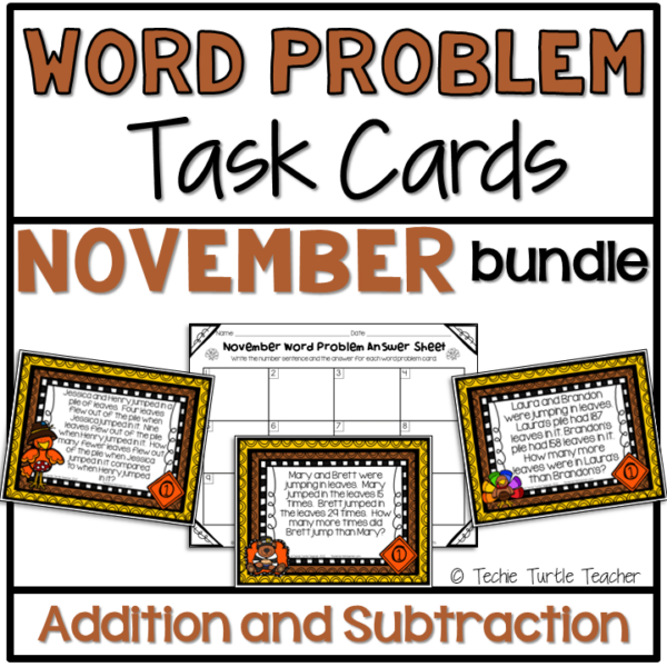 Addition & Subtraction Bundle of Fall Word Problem Task Cards for ...