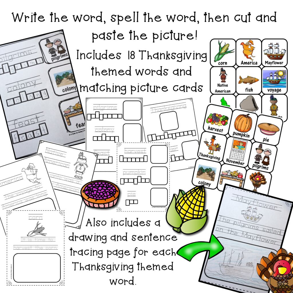 Cut, Paste, and Write Thanksgiving Words | Made By Teachers