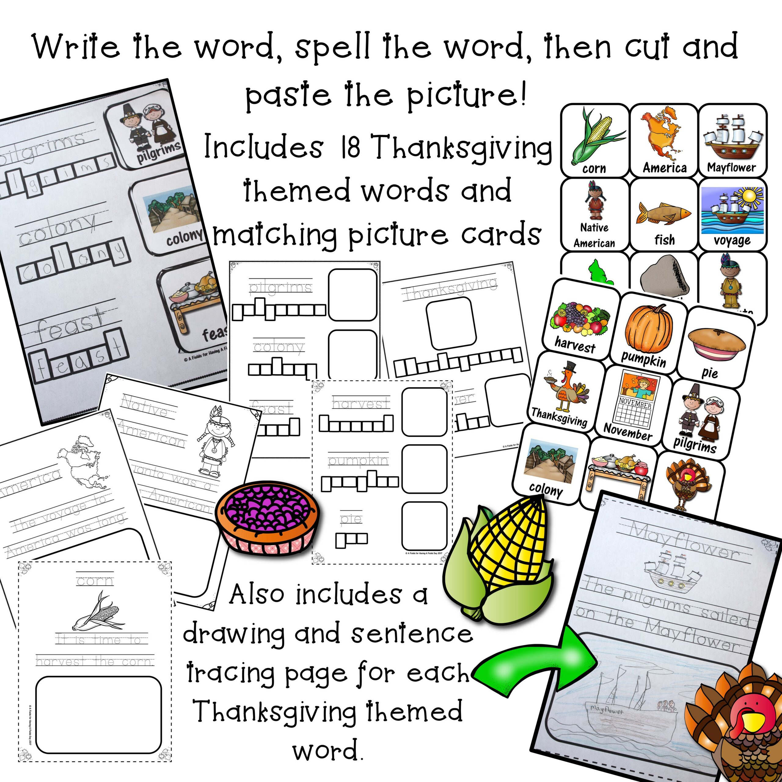 Cut, Paste, and Write Thanksgiving Words | Made By Teachers