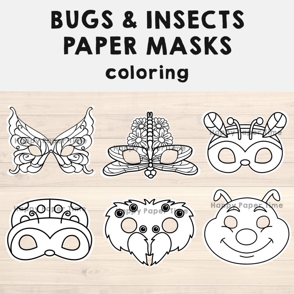 Bugs and Insects Paper Masks Printable Coloring Craft Activity Costume ...