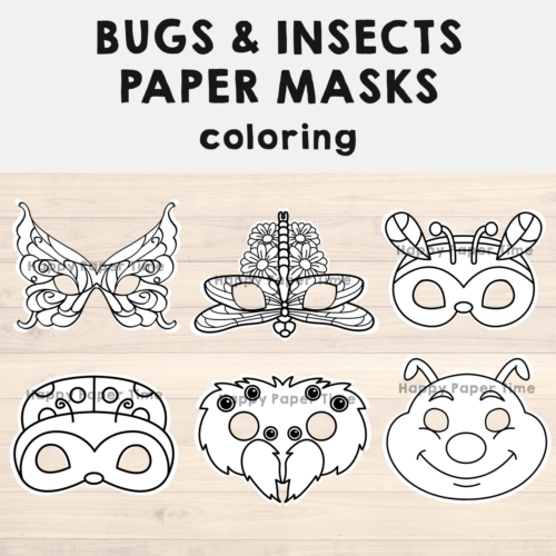Bugs and Insects Paper Masks Printable Coloring Craft Activity Costume ...