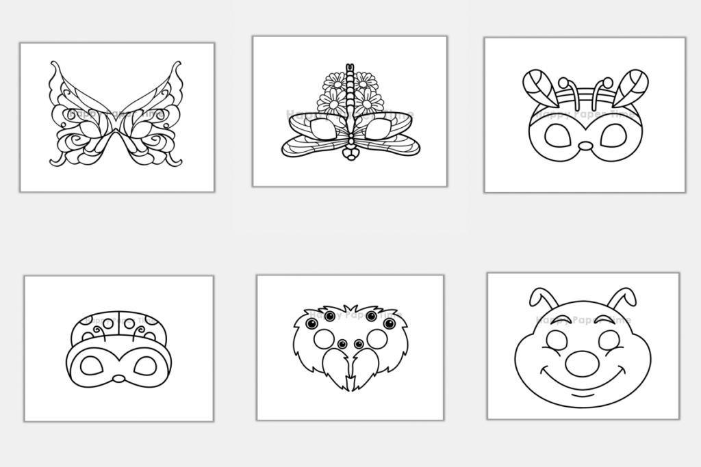 Bugs and Insects Paper Masks Printable Coloring Craft Activity Costume ...