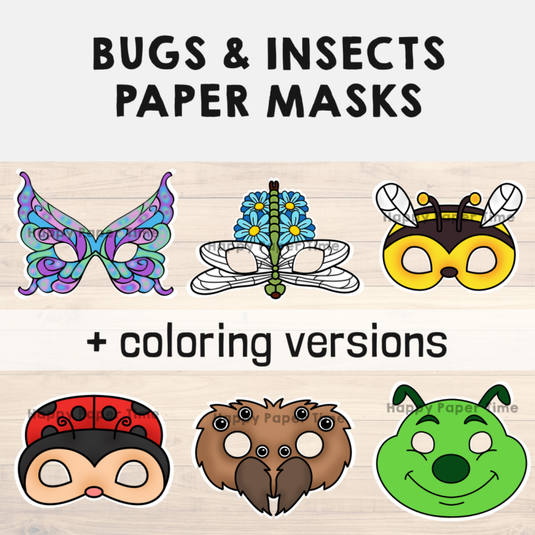 Bugs and Insects Paper Masks Printable Coloring Craft Activity Costume ...