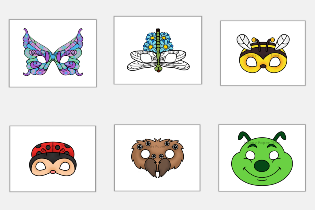 Bugs and Insects Paper Masks Printable Coloring Craft Activity Costume ...