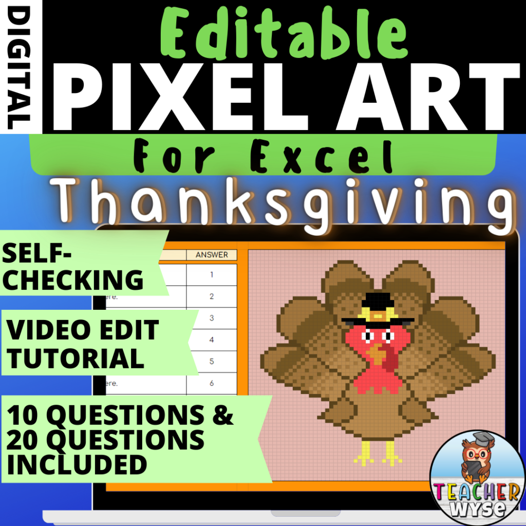 Pixel Art Thanksgiving BUNDLE | Editable | For Excel | Digital | Self ...