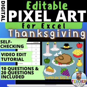 Pixel Art Thanksgiving Editable Activity For Excel | Digital Self ...