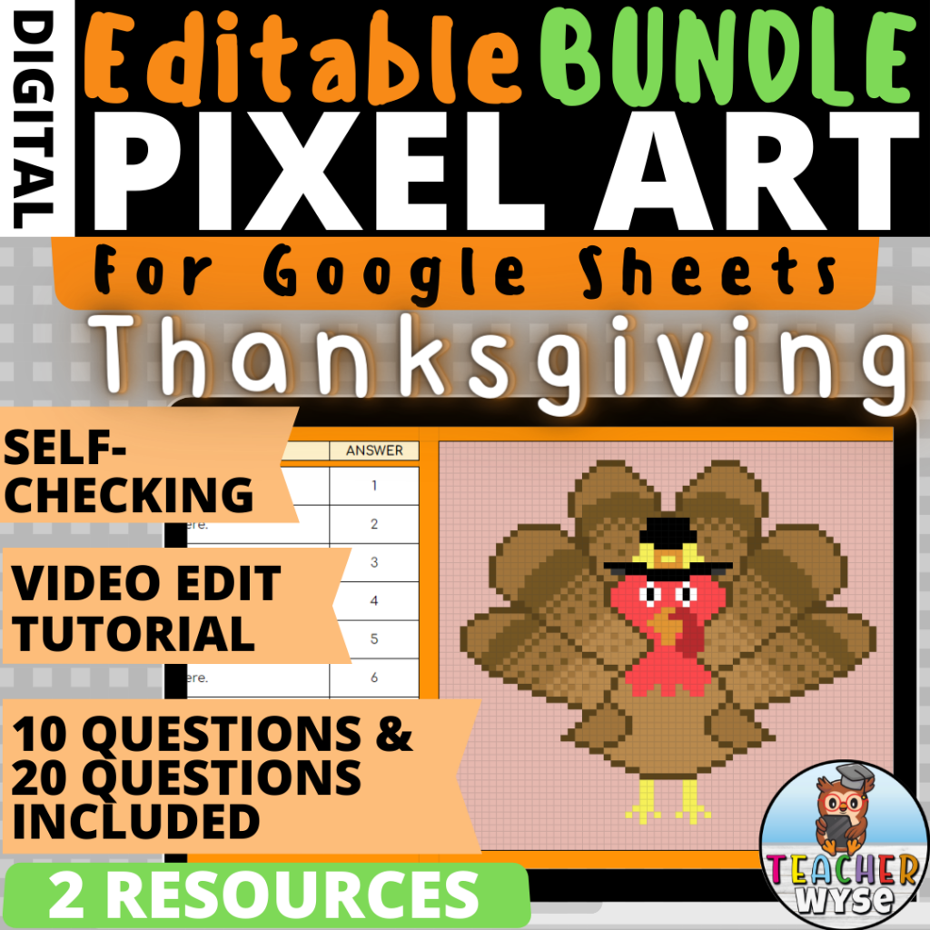 Pixel Art Thanksgiving BUNDLE | Editable | For Excel | Digital | Self ...