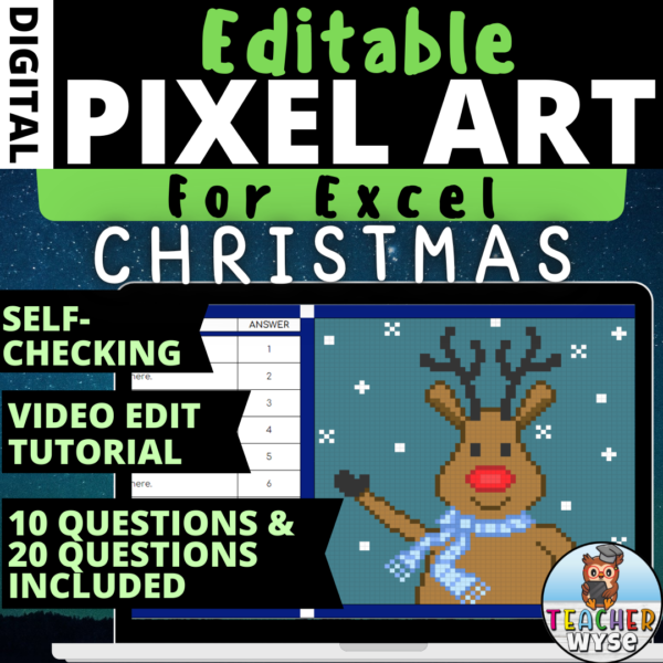 Christmas Pixel Art Reindeer Editable and Self Checking Activity for ...
