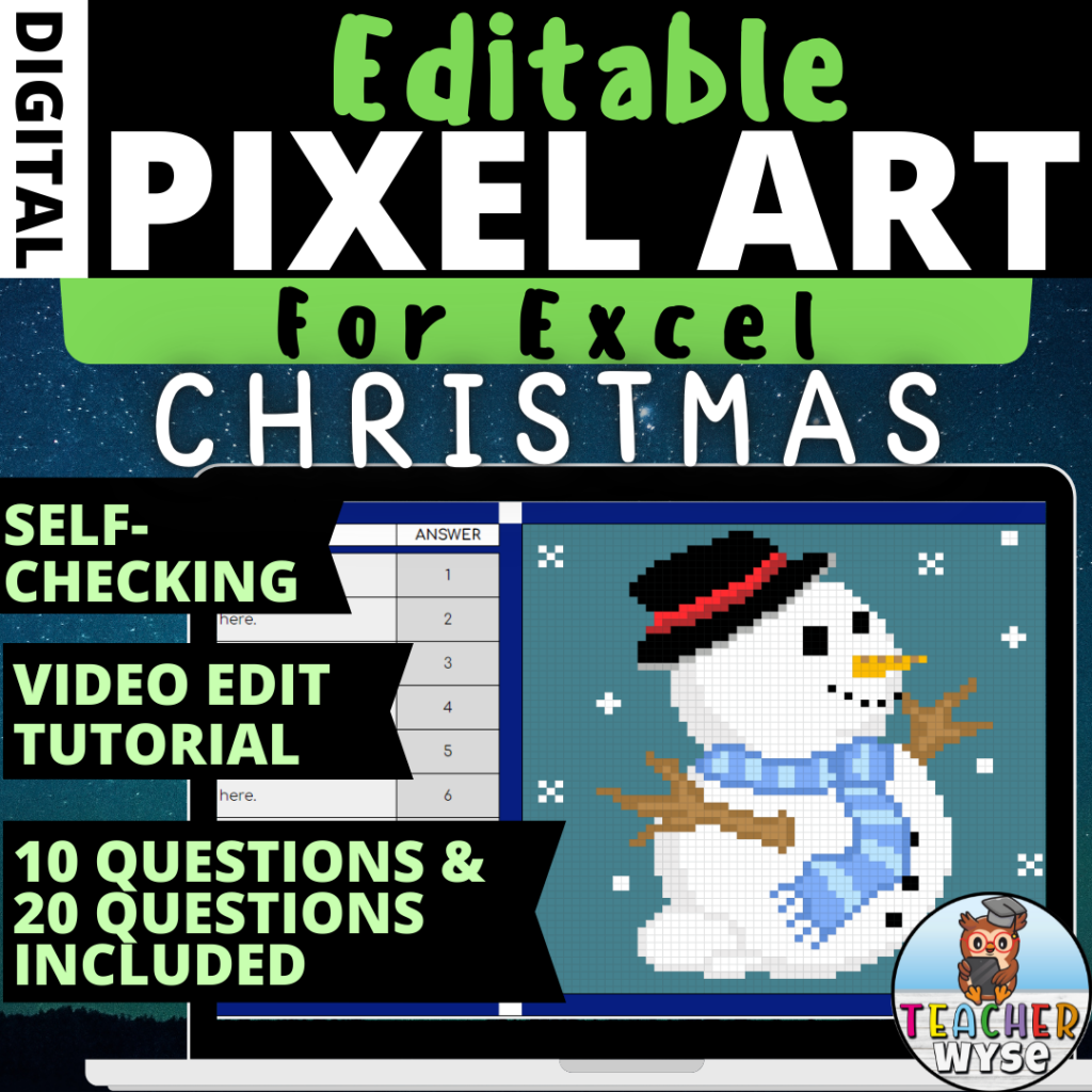 Christmas Pixel Art Snowman Editable and Self Checking Activity for ...