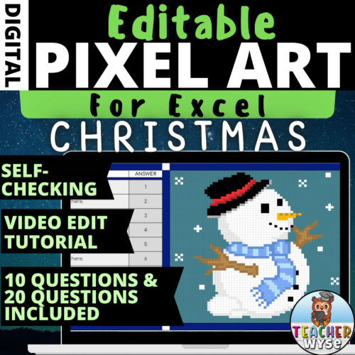 Christmas Pixel Art Snowman Editable and Self Checking Activity for ...