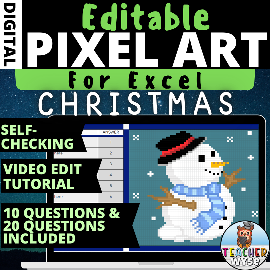 Christmas Pixel Art Snowman Editable and Self Checking Activity for ...