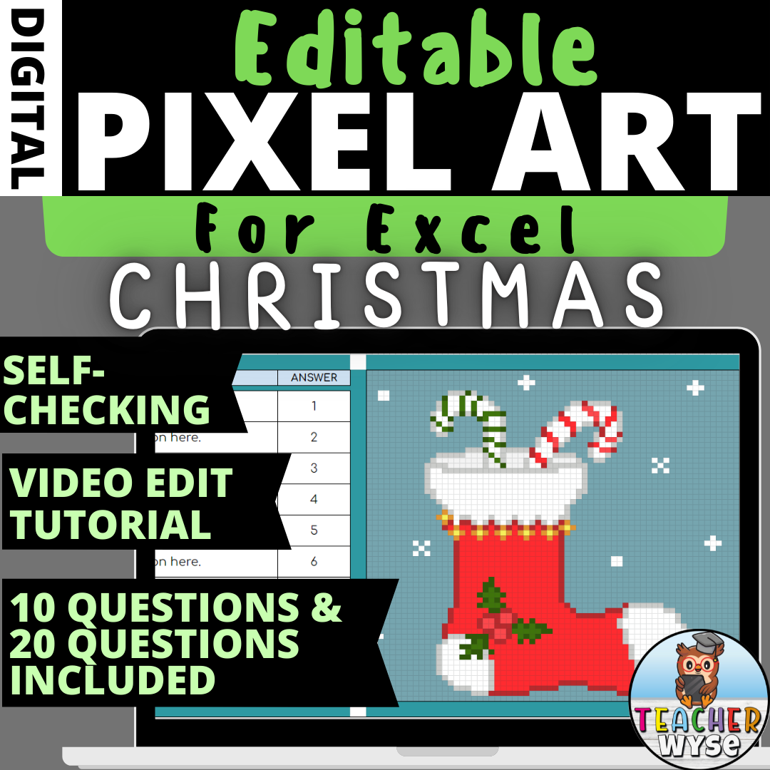 Christmas Pixel Art Stocking Editable And Self Checking Activity For