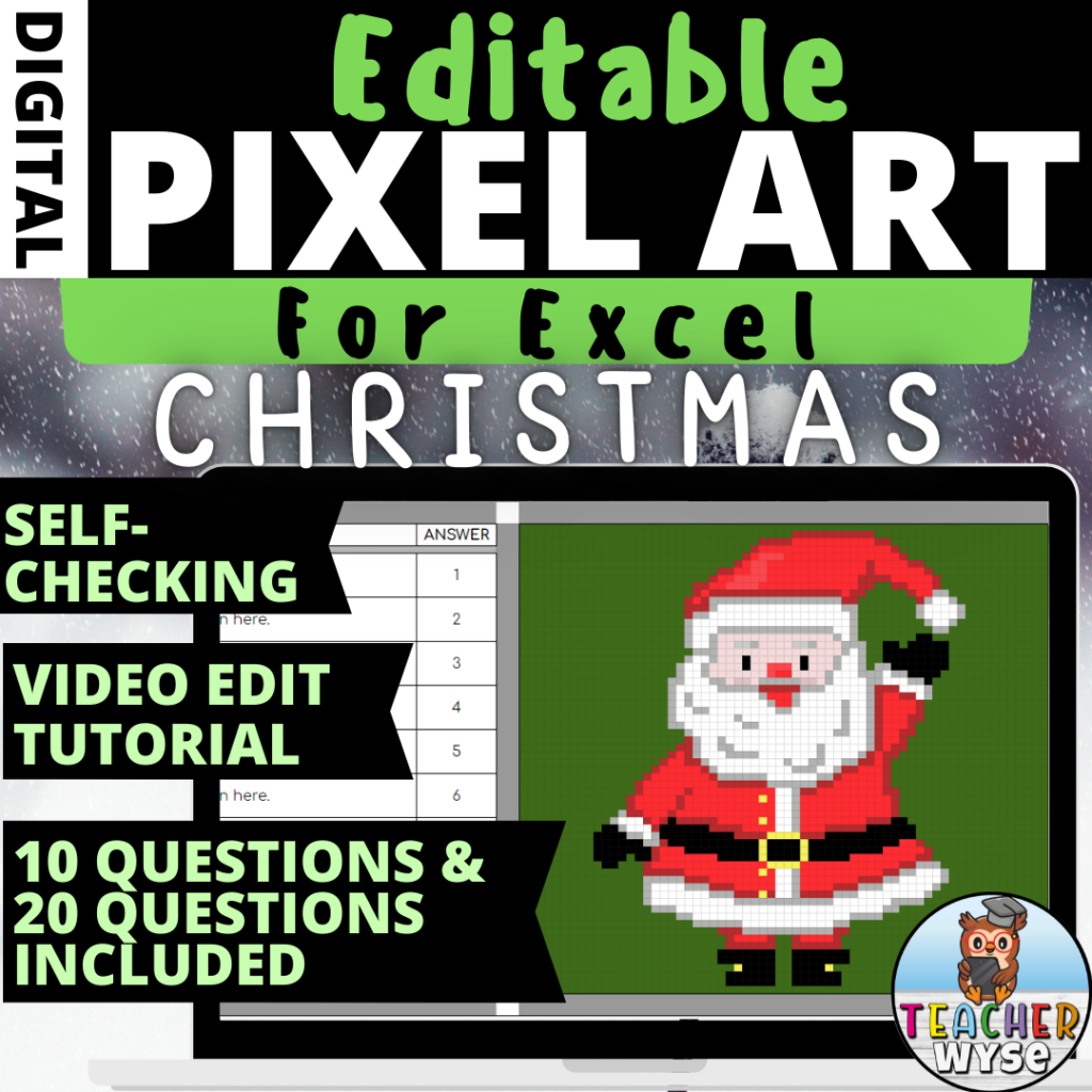 Christmas Pixel Art Santa Waving Editable and Self Checking Activity ...