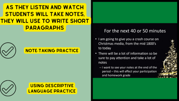 Listen Watch and Write | Christmas Writing Practice | High School ...