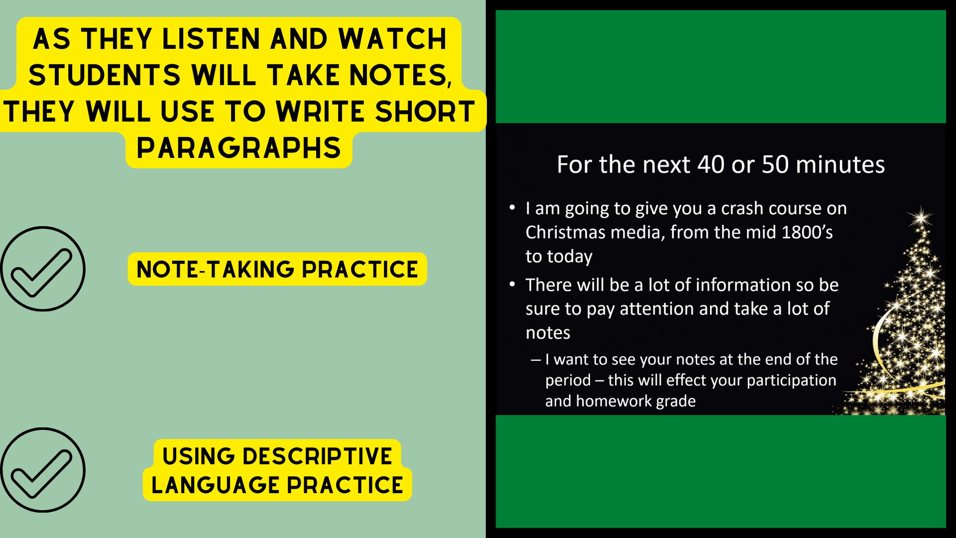 Listen Watch and Write | Christmas Writing Practice | High School ...