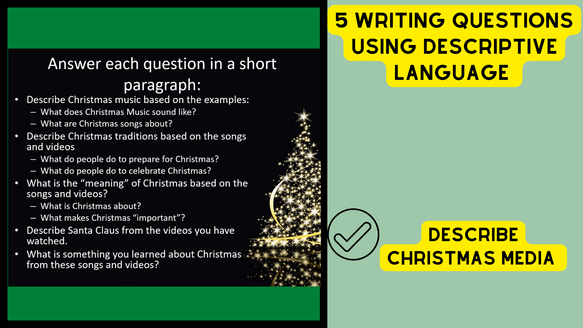 Listen Watch and Write | Christmas Writing Practice | High School ...