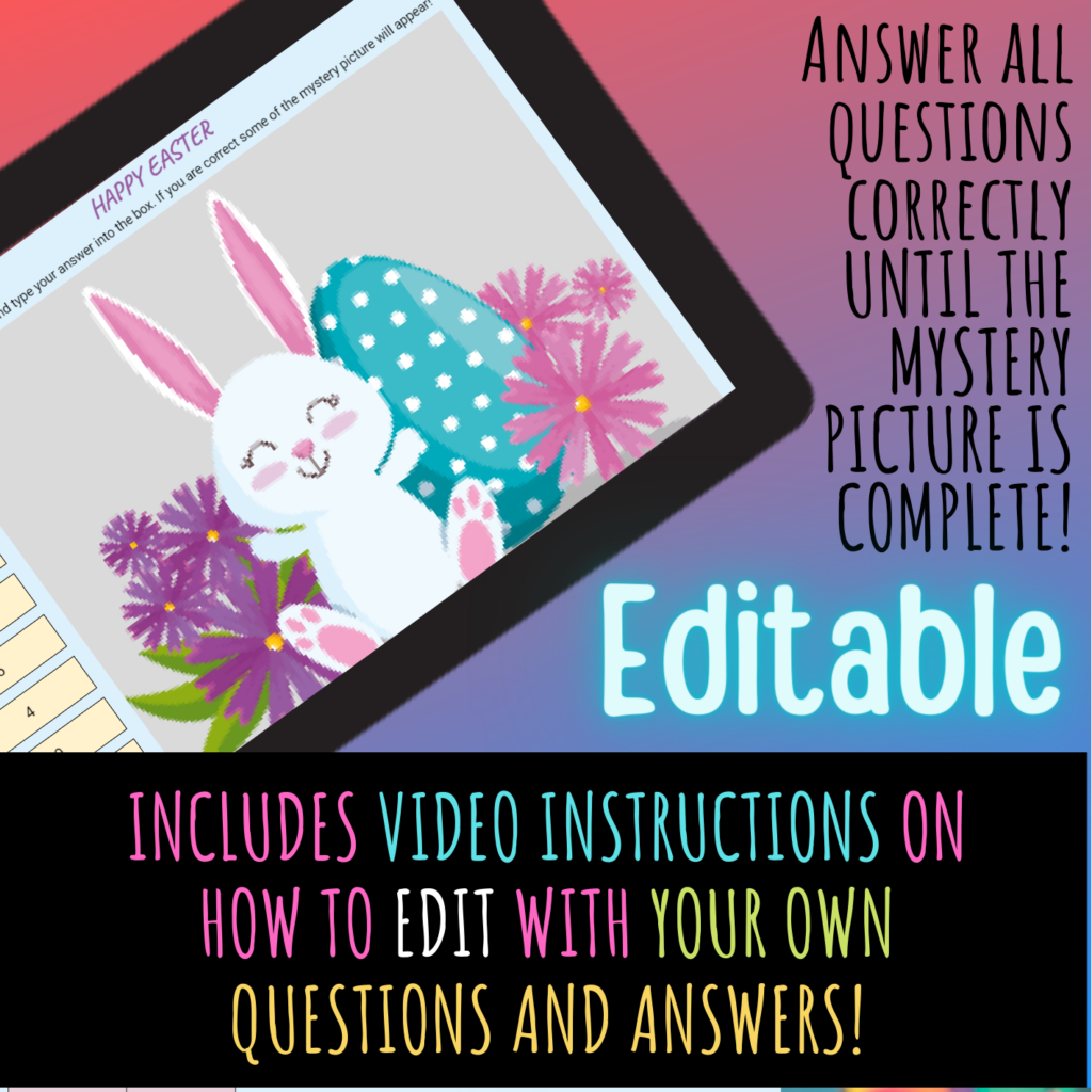 Easter Digital Pixel Art Mystery Picture Activities for Excel Editable ...