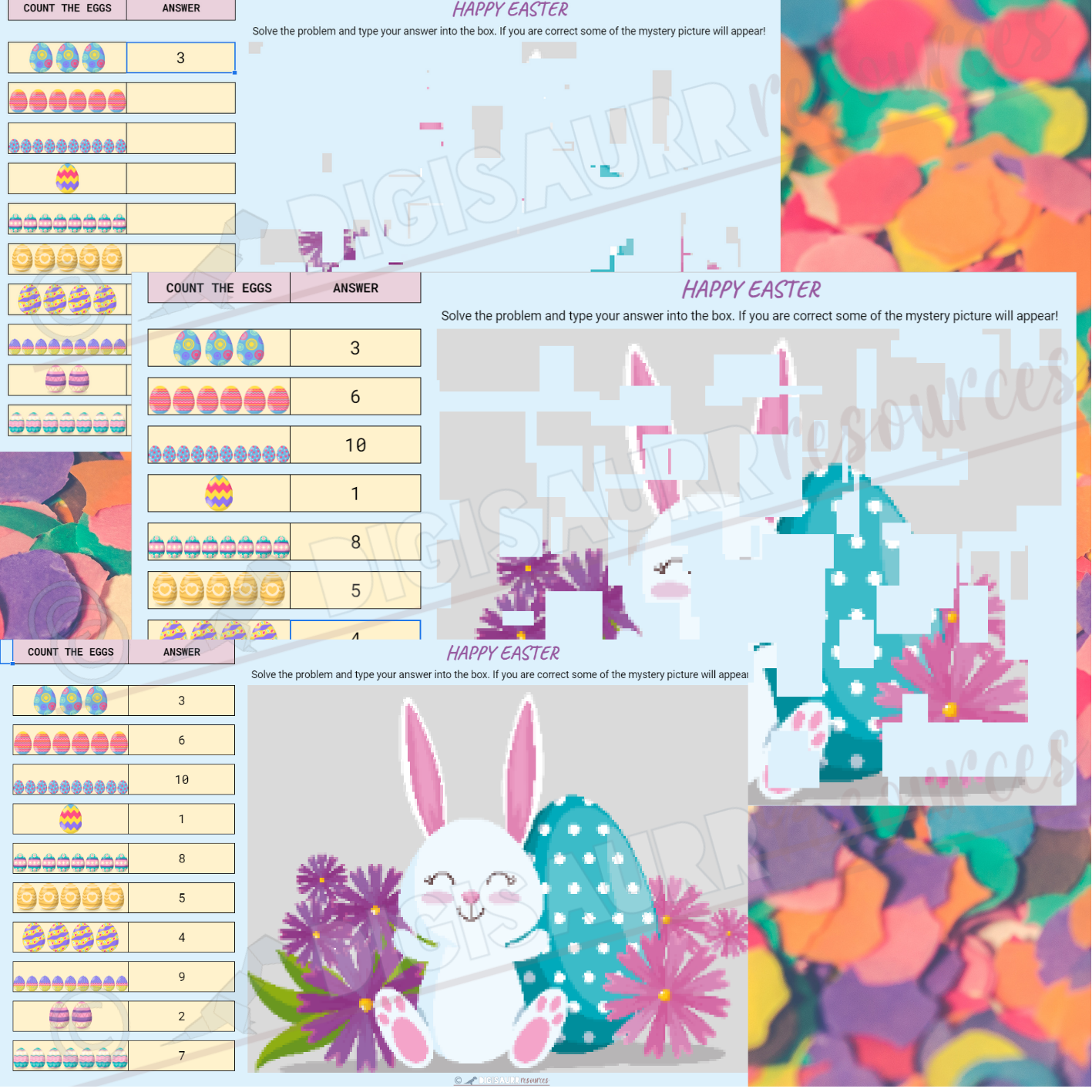 Easter Digital Pixel Art Mystery Picture Activities for Excel Editable ...