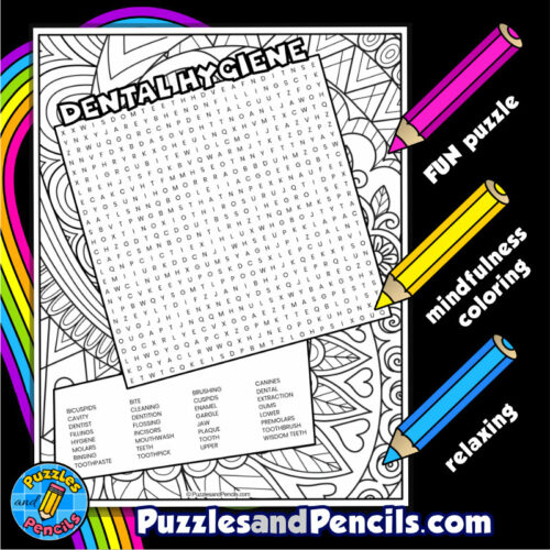 Dental Hygiene Word Search Puzzle Activity Page with Coloring ...