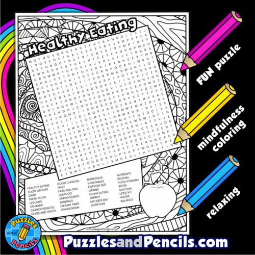 Healthy Eating Word Search Puzzle Activity Page with Coloring ...