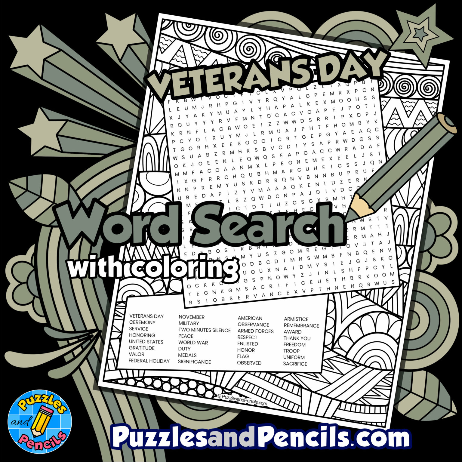 Veterans Day Word Search Puzzle Activity Page with Coloring | Made By ...
