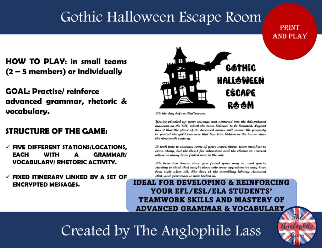 Escape room Halloween | Rhetorical devices | Syntax and more | Grade 11 ...
