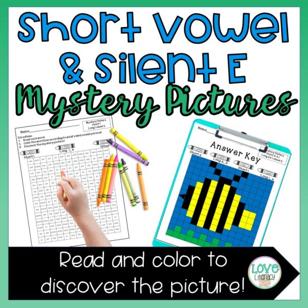 Short Vowel and Long Vowel Silent E Mystery Pictures | Made By Teachers