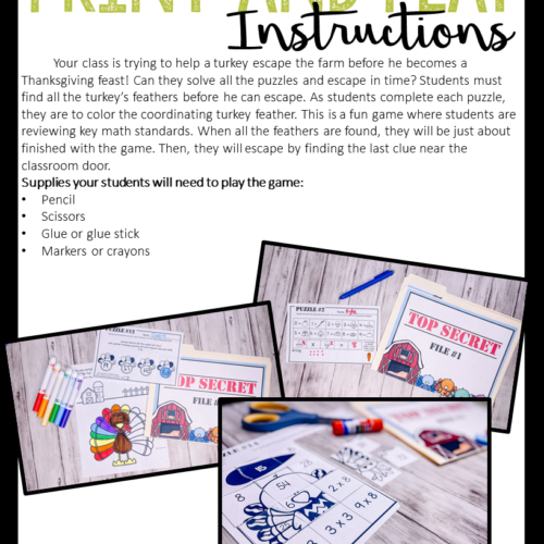 4th Grade November Turkey Thanksgiving Math Escape Room Breakout ...