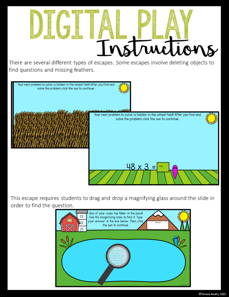 4th Grade November Turkey Thanksgiving Math Escape Room Breakout ...