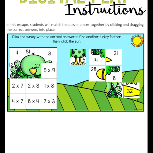 4th Grade November Turkey Thanksgiving Math Escape Room Breakout ...