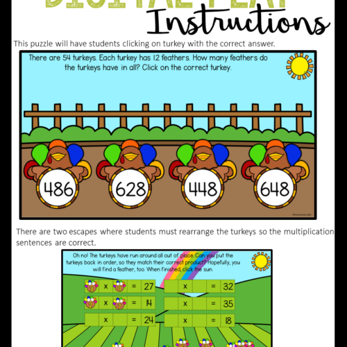 4th Grade November Turkey Thanksgiving Math Escape Room Breakout ...