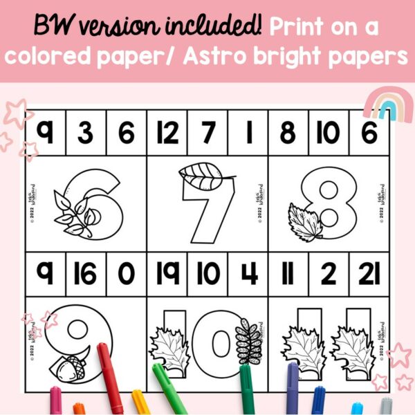 Fall Math Activities Number 0-20 Clip Cards | Made By Teachers