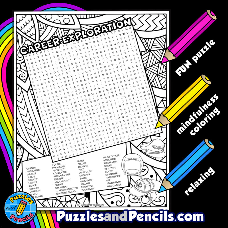 Career Exploration Word Search Puzzle Activity Page with Coloring ...