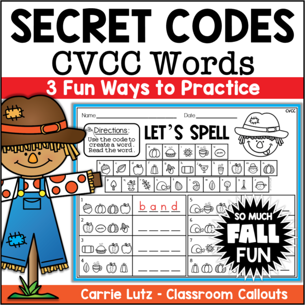 Fall Secret Spelling Codes with CVCC Words - Made By Teachers