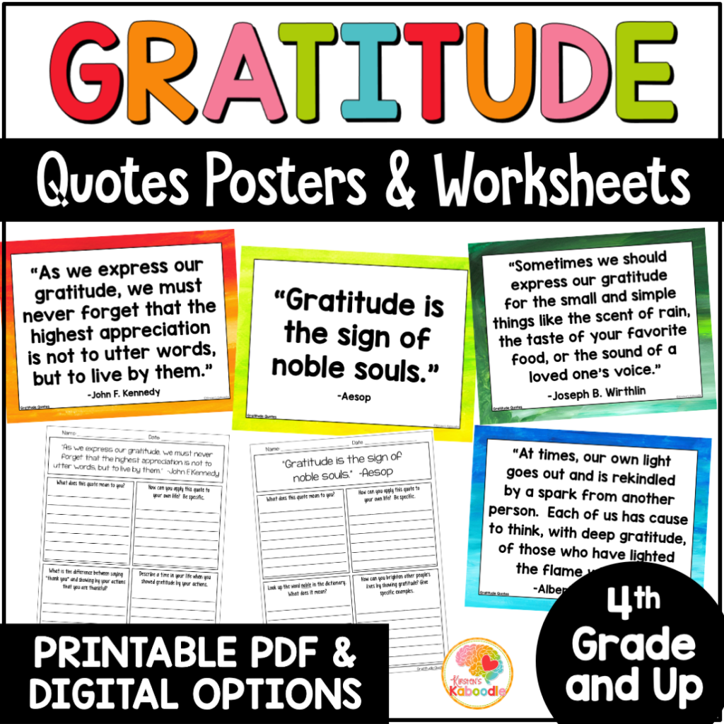 Gratitude Quotes Posters and Reflection Worksheets: Character Traits ...