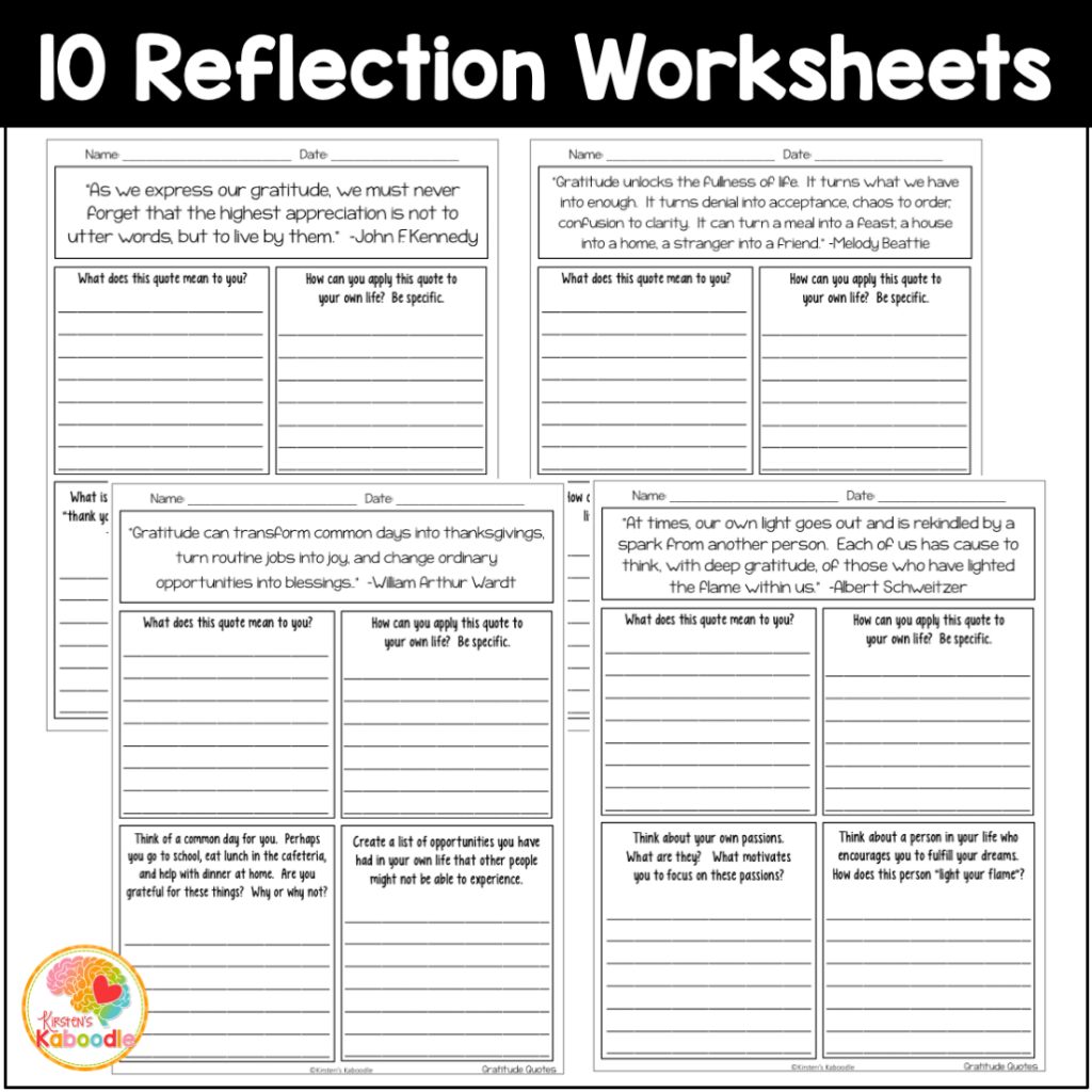 Gratitude Quotes Posters and Reflection Worksheets: Character Traits ...