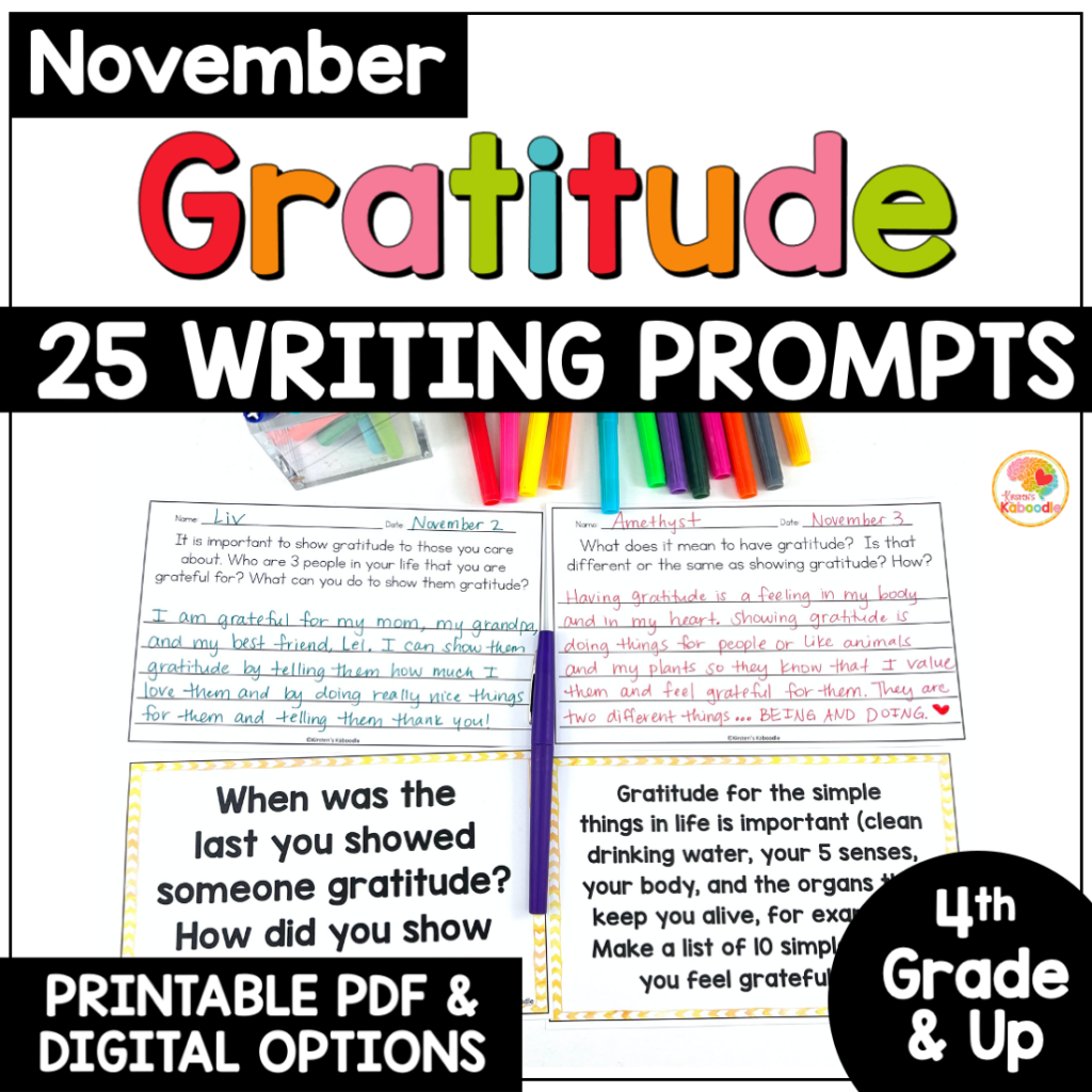 NOVEMBER Social Emotional Learning Writing Prompts: Gratitude | Made By ...
