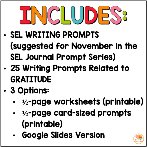 NOVEMBER Social Emotional Learning Writing Prompts: Gratitude | Made By ...