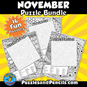 November Word Search Activity Page BUNDLE | 16 November Puzzles | Made ...