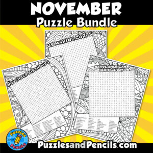 November Word Search Activity Page BUNDLE | 16 November Puzzles - Made ...