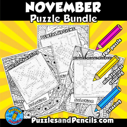 November Word Search Activity Page BUNDLE | 16 November Puzzles | Made ...